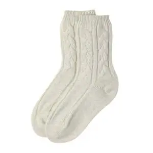 PEACOCK ALLEY Johnstons Of Elgin Cashmere Cable Bed Sock Silver