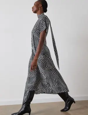 Whistles Mixed Dot Scarf Tie Neck Midi Dress
