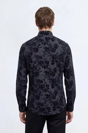 TWISTED TAILOR Armada Slim Fit Floral Flocked Shirt