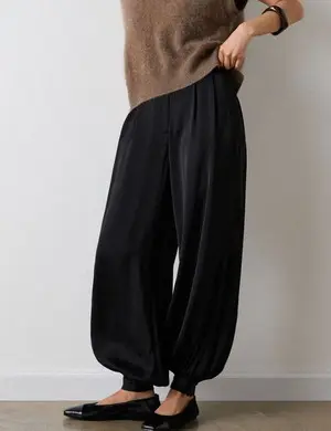 Whistles High Rise Satin Balloon Leg Trousers - Black