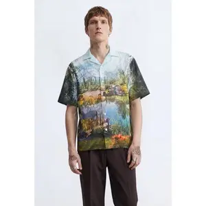 TWISTED TAILOR Lorcan Landscape Print Revere Shirt - Multi