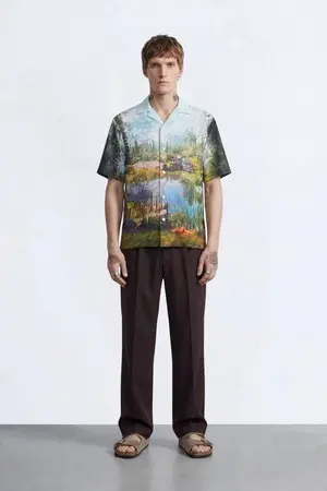 TWISTED TAILOR Lorcan Landscape Print Revere Shirt