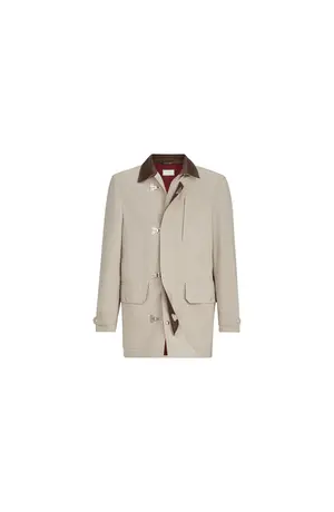 Brunello Cucinelli Water-resistant Microfiber Outerwear Jacket With Hook Fastening And Nappa Leather Inserts