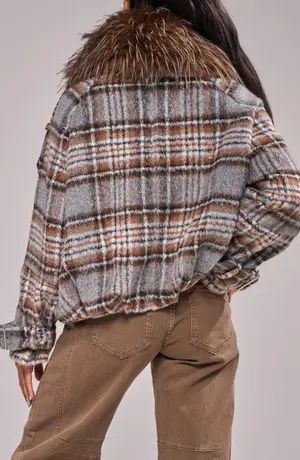 AZALEA WANG Linnea Plaid Bomber Jacket With Faux Fur Trim