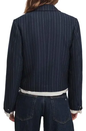 Rag & Bone Lawrence Pinstripe Cropped Wool Blend Blazer - Navy Multi