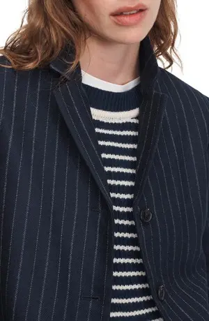 Rag & Bone Lawrence Pinstripe Cropped Wool Blend Blazer - Navy Multi