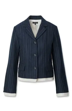 Rag & Bone Lawrence Pinstripe Cropped Wool Blend Blazer - Navy Multi