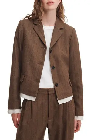Rag & Bone Lawrence Pinstripe Wool Blend Cropped Blazer