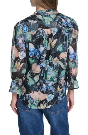 Karl Lagerfeld Paris Ruffle Collar Printed Shirt - Black/multi