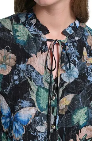 Karl Lagerfeld Paris Ruffle Collar Printed Shirt - Black/multi