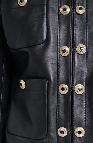 Karl Lagerfeld Paris Collarless Leather Jacket With Patch Pockets