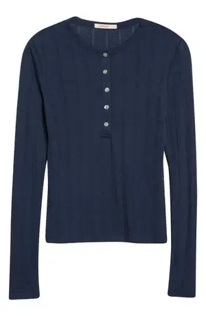 Marine Layer Pointelle Henley Long Sleeve Top - Twilight