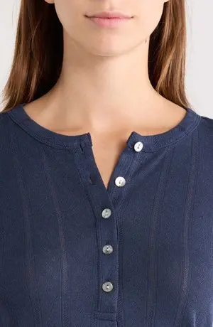 Marine Layer Pointelle Henley Long Sleeve Top - Twilight