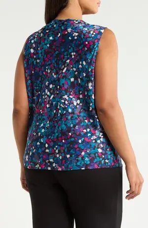 KASPER Pleated Cowl Neck Top - Black Multi