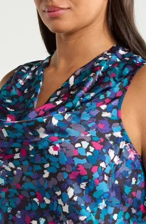 KASPER Pleated Cowl Neck Top - Black Multi