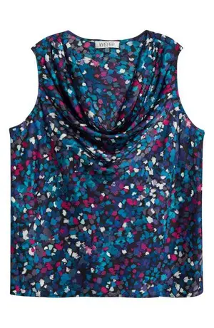 KASPER Pleated Cowl Neck Top - Black Multi