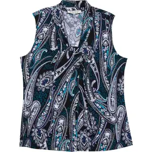 KASPER Knot Front Sleeveless Jersey Top - Black Multi