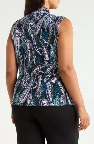 KASPER Sleeveless Knot Front Jersey Top - Black Multi