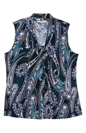 KASPER Sleeveless Knot Front Jersey Top - Black Multi