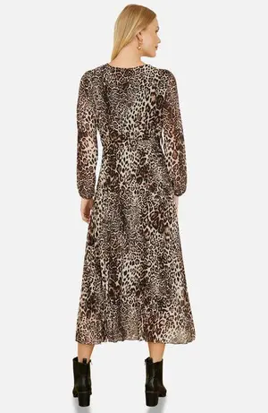 YUMI Print Long Sleeve Midi Dress