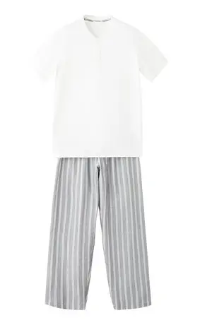 Mango Cotton Pajama Henley & Pants Set - Grey