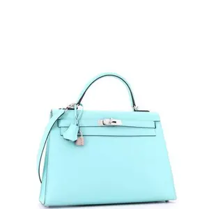 Hermès Kelly Handbag Epsom With Palladium Hardware 32 - Blue