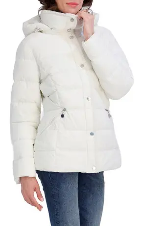 Tahari June Hooded Quilted Puffer Jacket - Ivory