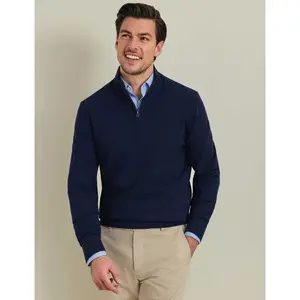 CHARLES TYRWHITT Pure Merino Texture Quarter Zip Sweater - Navy