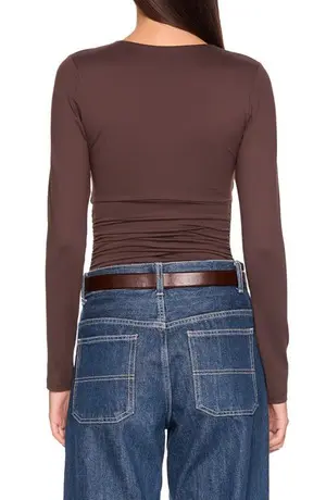 Susana Monaco Ruched Plunge V-neck Long Sleeve Top - Java