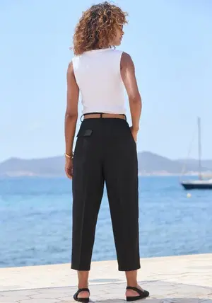 LASCANA Belted Cropped Trousers - Black
