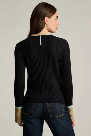 Lisa Todd Cotton Cashmere Ribbed V-neck Cardigan With Contrast Details - Black