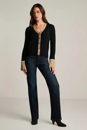 Lisa Todd Cotton Cashmere Ribbed V-neck Cardigan With Contrast Details - Black