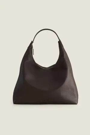 WOOL & OAK Pebbled Leather Hobo Shoulder Bag - Chocolate