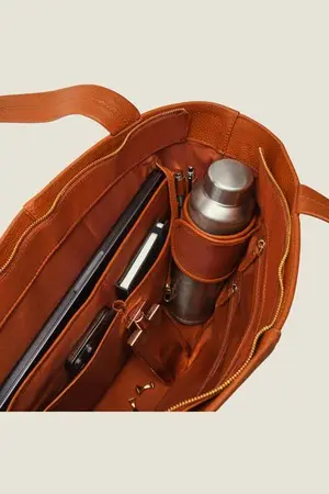 WOOL & OAK Muse Leather Work Tote - Caramel