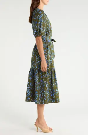 SUGARLIPS Floral Flutter Sleeve V-neck Cotton Dress