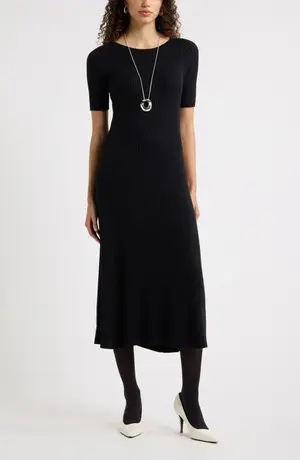 Nordstrom Rib Boat Neck Sweater Dress - Black