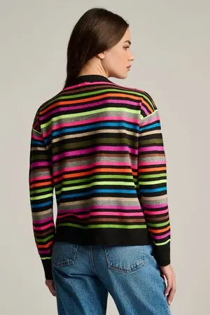 Lisa Todd Hype The Stripe Crew Neck Sweater - Black Multi Stripe
