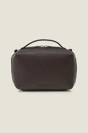 WOOL & OAK Split Compartment Leather Travel Dopp Kit - Chocolate