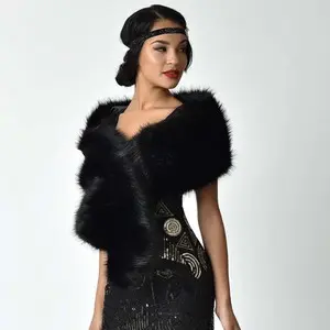 Unique Vintage Faux Fur Stole - Black Fur