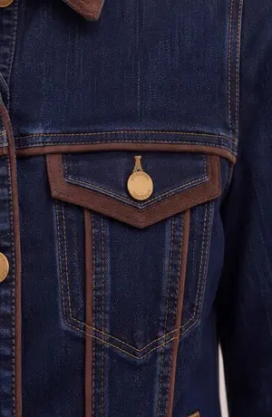 LIVERPOOL Velvet Trim Denim Trucker Jacket