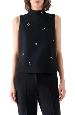 Akris Dice-dot Embellished Mock Neck Jersey Top