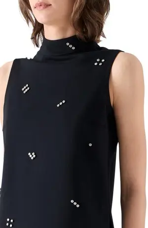 Akris Dice-dot Embellished Mock Neck Jersey Top