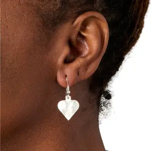 TEN THOUSAND VILLAGES Mother Of Pearl Heart Drop Earrings - Silver