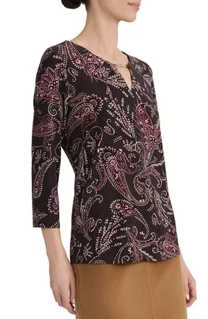 Jones New York Keyhole Paisley Crepe Top