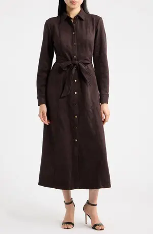 Anne Klein Belted Midi Shirtdress - Deep Mahogany