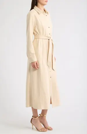 Anne Klein Belted Midi Shirtdress - Macadamia