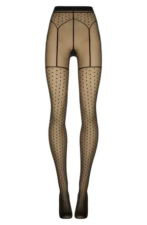 Wolford Illusion Garter Belt Polka Dot Tights - Black/black