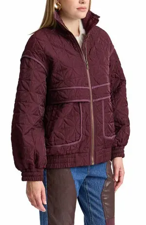 Avec Les Filles Funnel Neck Quilted Bomber Jacket - Plum