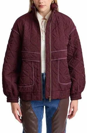 Avec Les Filles Funnel Neck Quilted Bomber Jacket - Plum