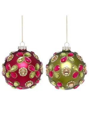 MARK ROBERTS Jeweled Flower Ball Ornament - Fuschia